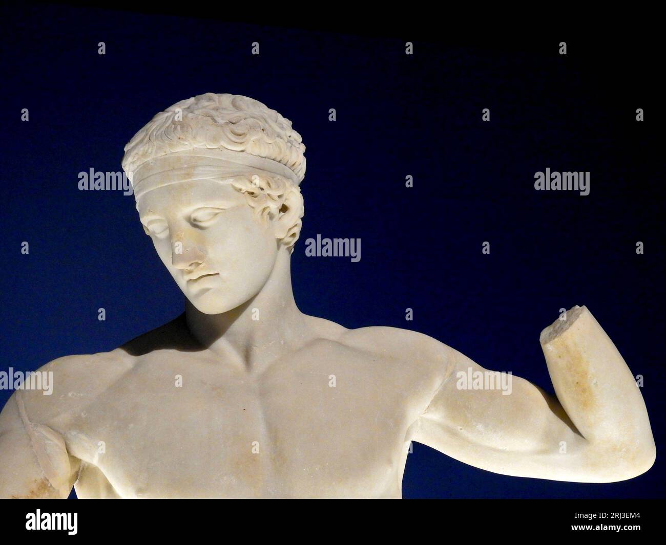 Close-up of an ancient greek statue made from marble, depicting ...