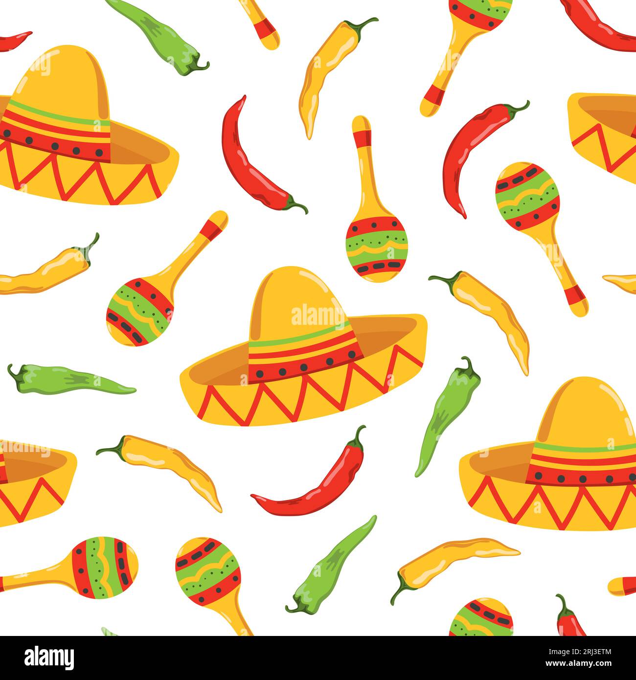 Seamless colorful Mexican pattern with sombrero and chili pepper Stock ...