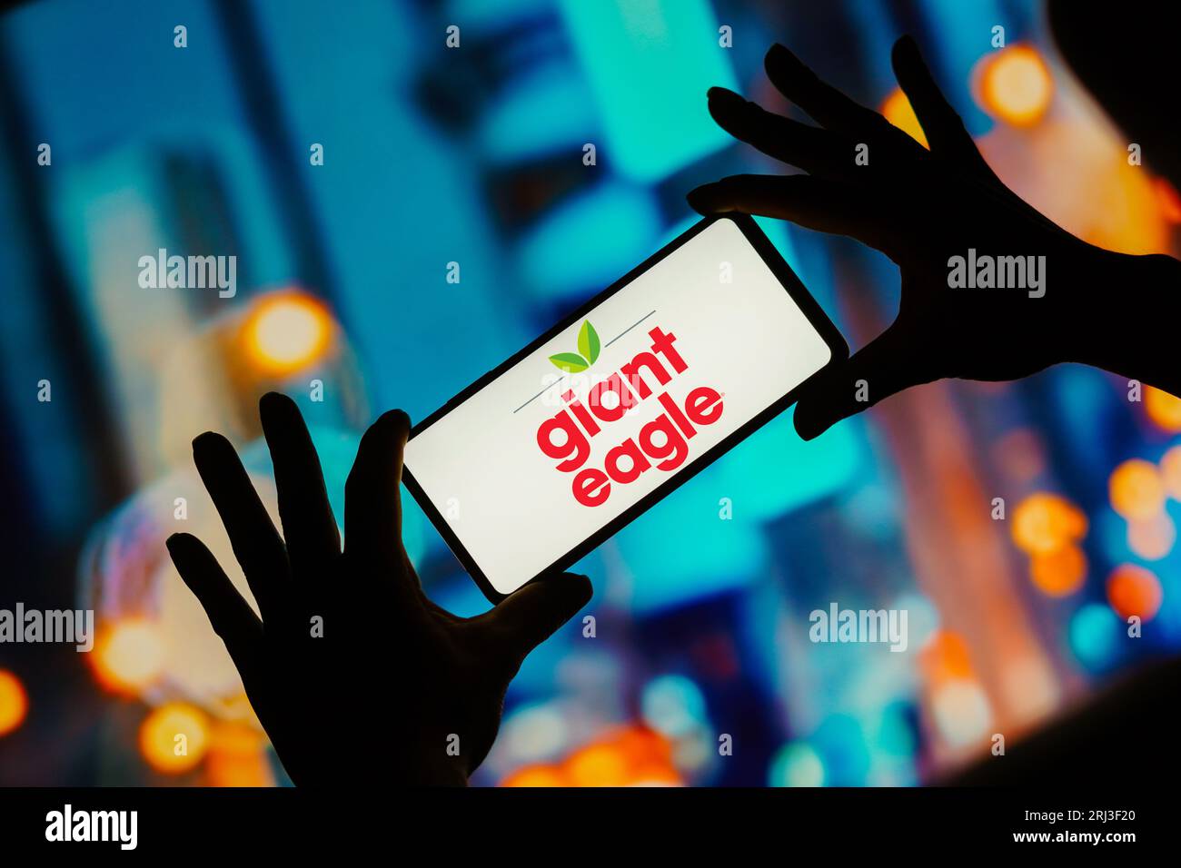 In this photo illustration, the Giant Eagle logo seen displayed on a ...