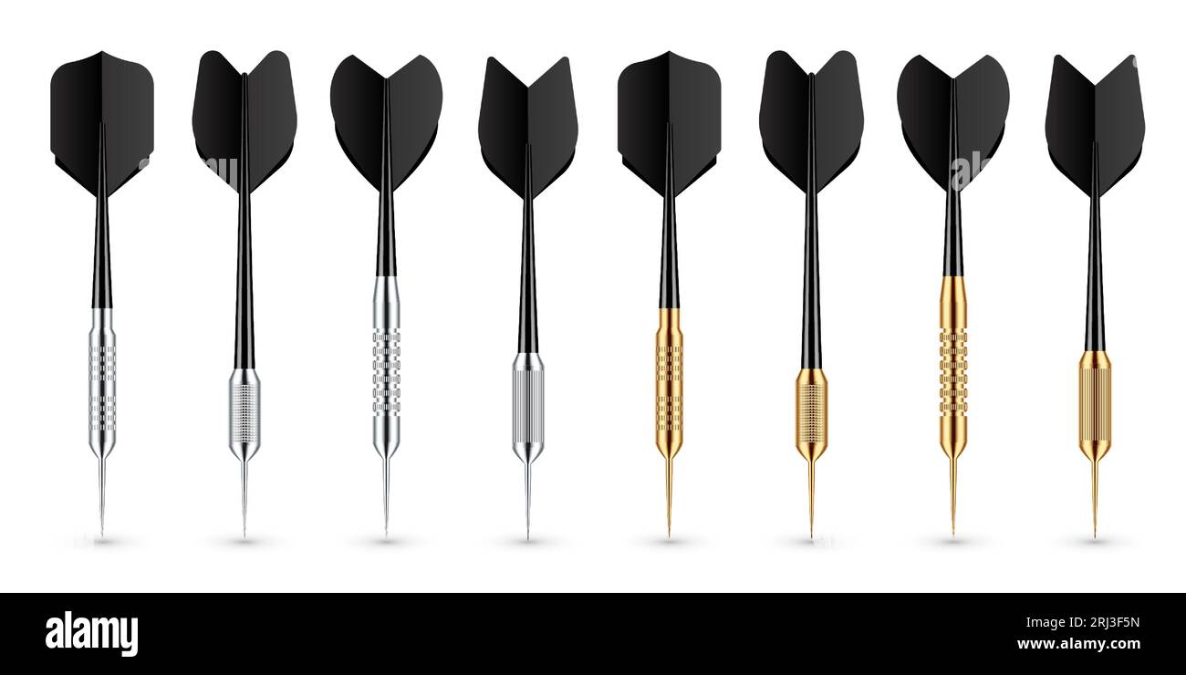 Black dart arrows with metal tip and shadow. Dart throwing sport game ...