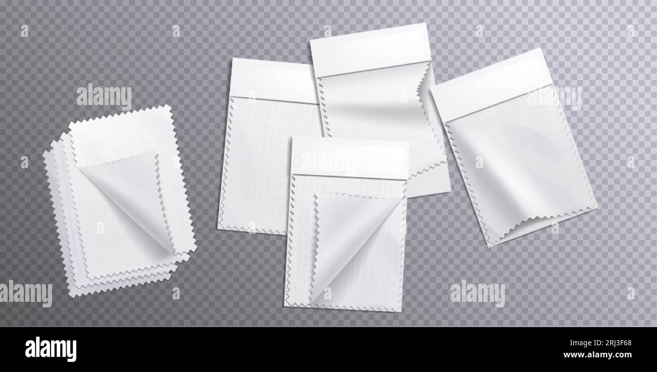 Realistic fabric piece swatch sample mockup vector template with zigzag ...