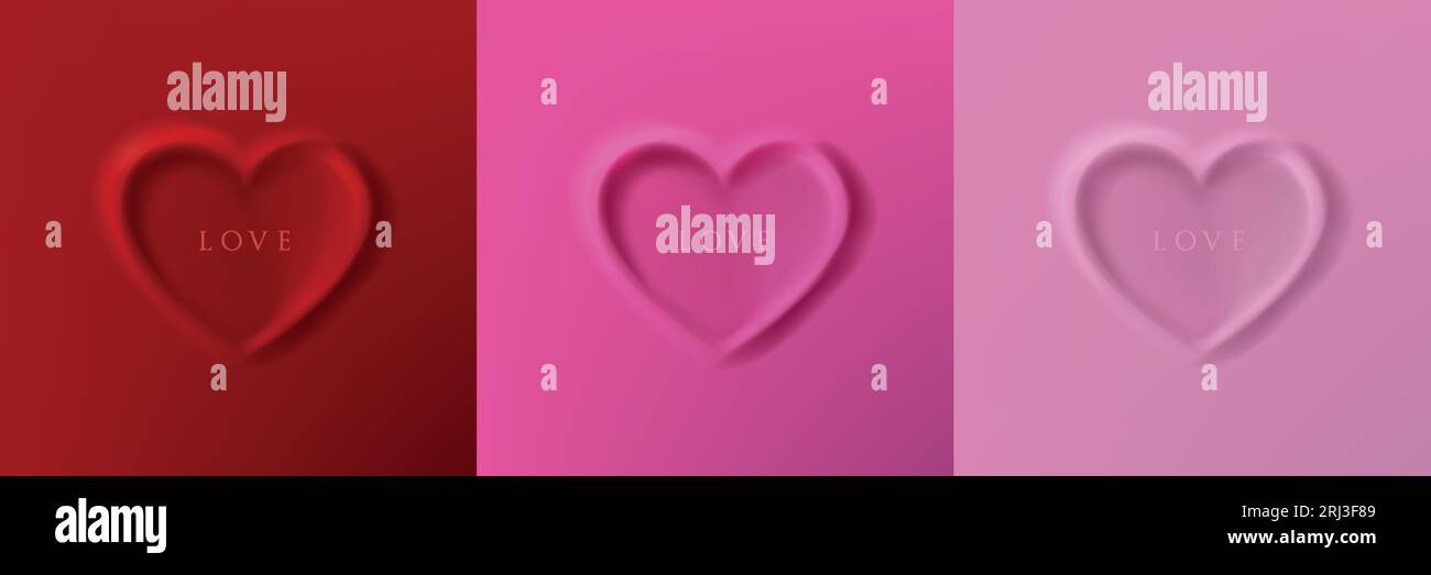 Pastel pink and 3D heart shape frame design set. Elements for Valentine ...