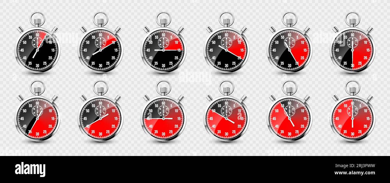 Realistic classic stopwatch. Shiny metal chronometer, time counter with ...