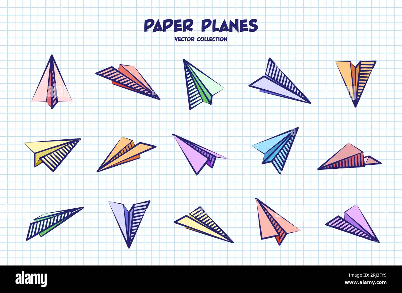 Hand drawn planes on checkered paper sheet. School notebook for drawing ...