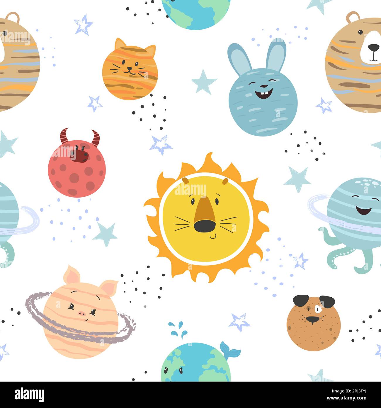 Cartoon solar system pattern. Space vector background with cute planets ...