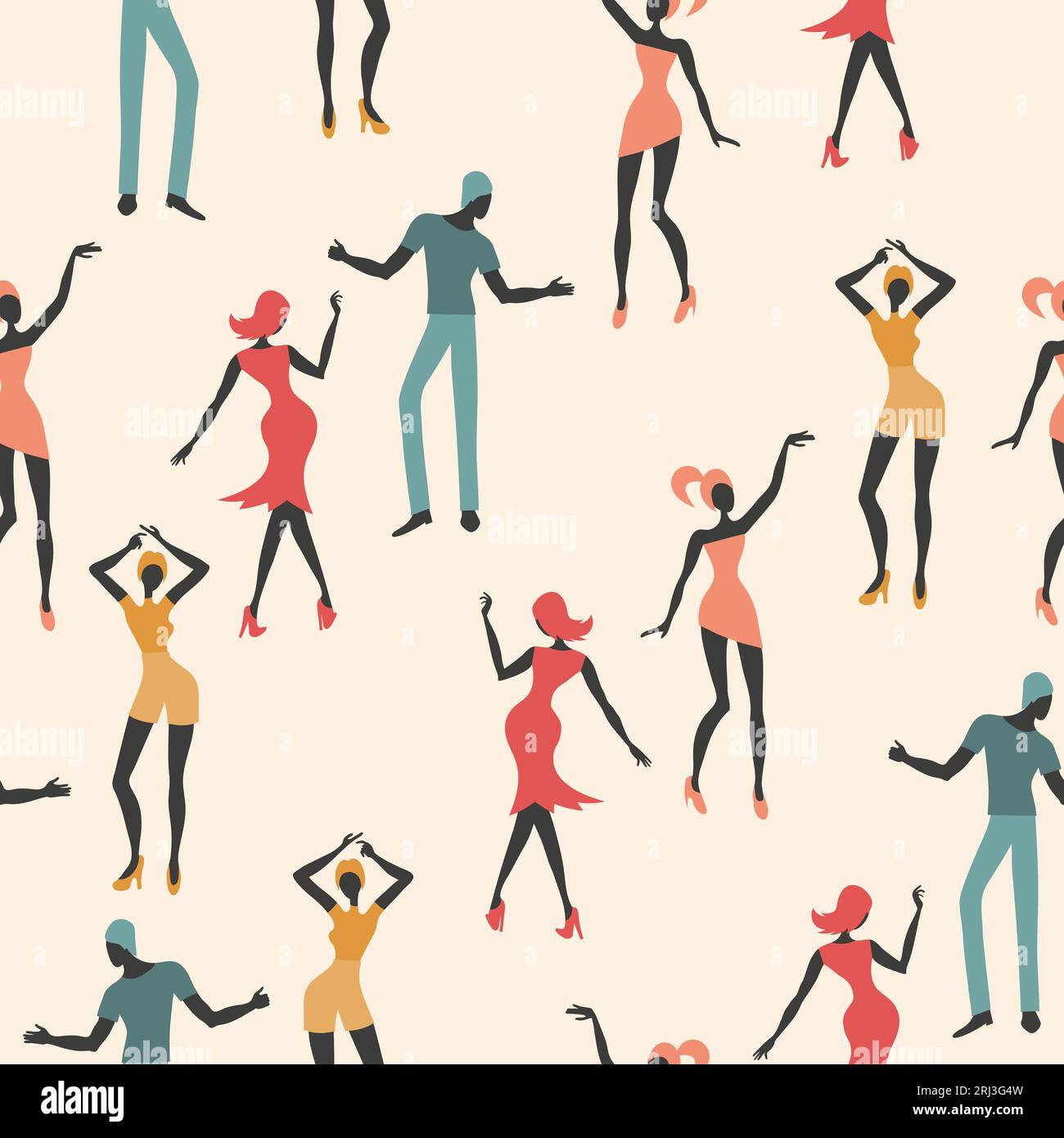 Seamless dance pattern. Colorful vector background with dancing people ...
