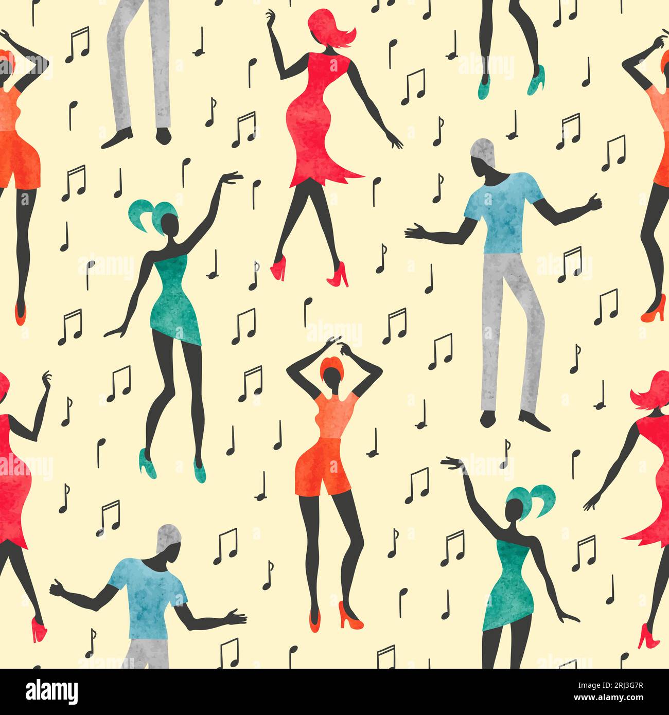 Seamless dance pattern. Vector background with watercolor dancing ...