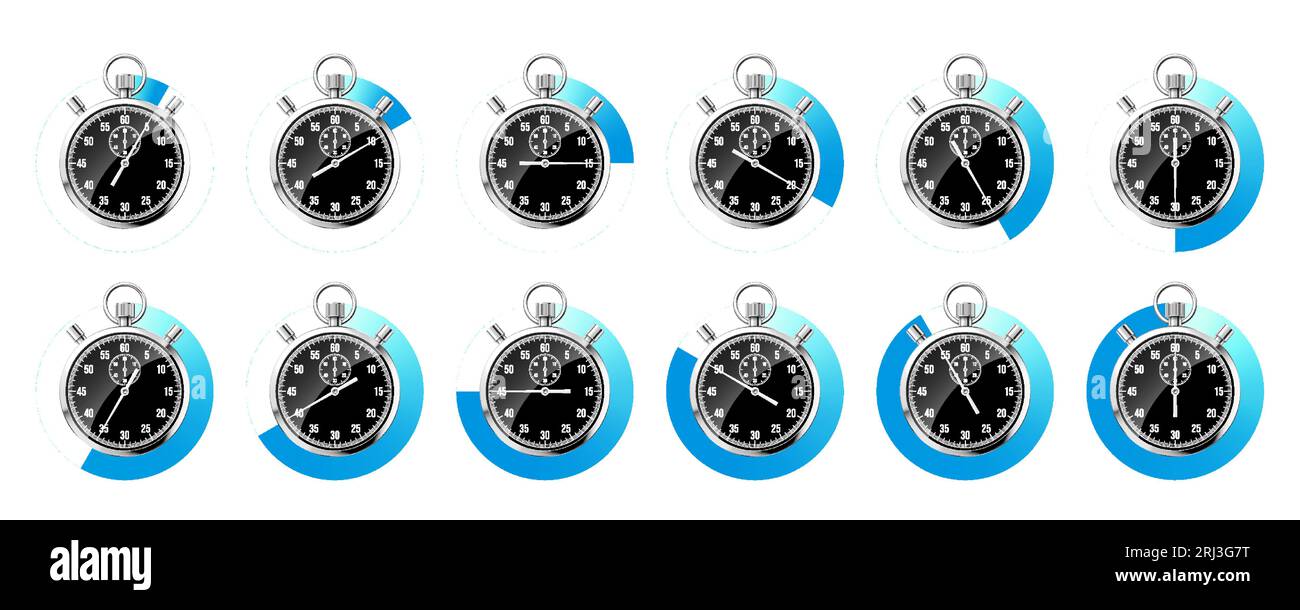 Realistic classic stopwatch. Shiny metal chronometer, black time ...