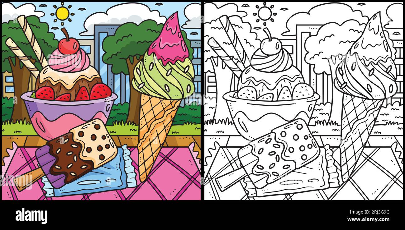 Summer Ice Cream Coloring Page Illustration Stock Vector Image & Art ...