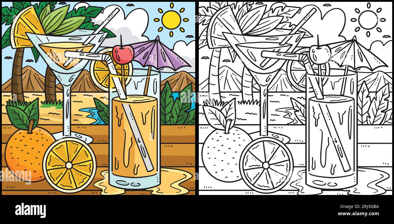 Summer Cocktail on the Beach Coloring Illustration Stock Vector Image ...