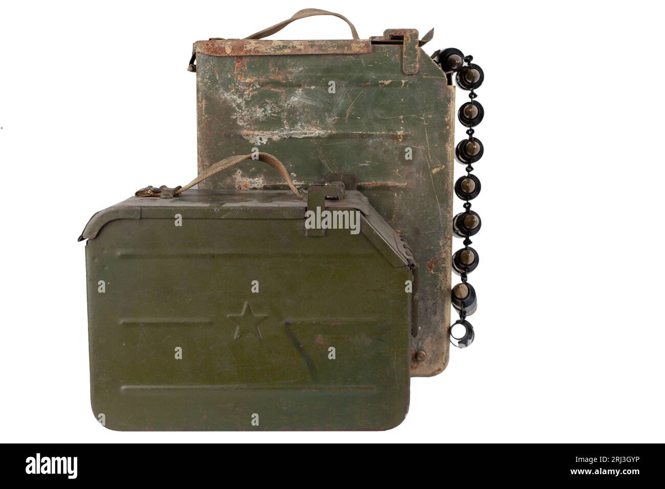 Ammo box with ammunition belt and 14.5mm cartridges for a 14.5mm KPVT ...