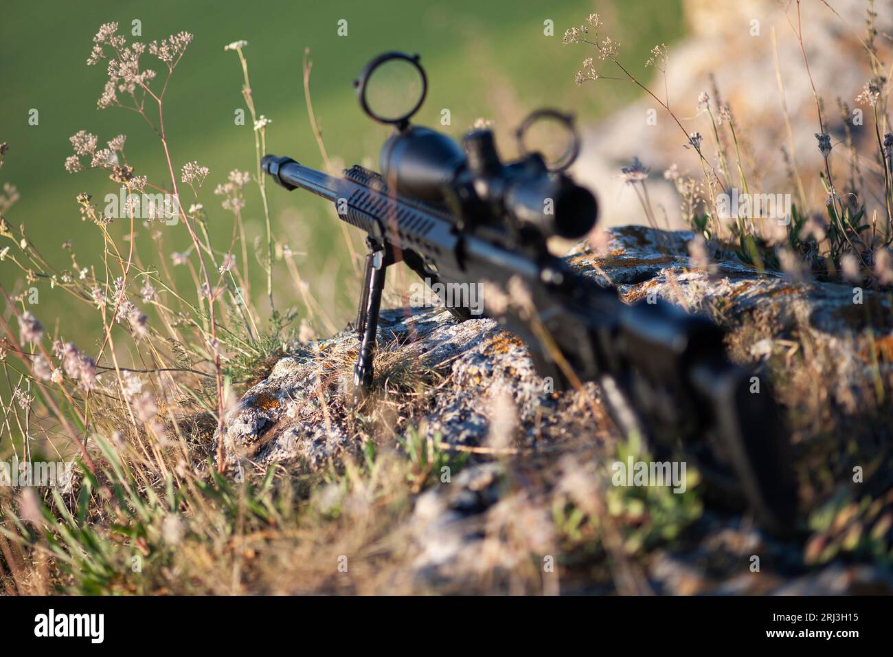 sniper rifle with bipod on combat position in the mountains Stock Photo ...