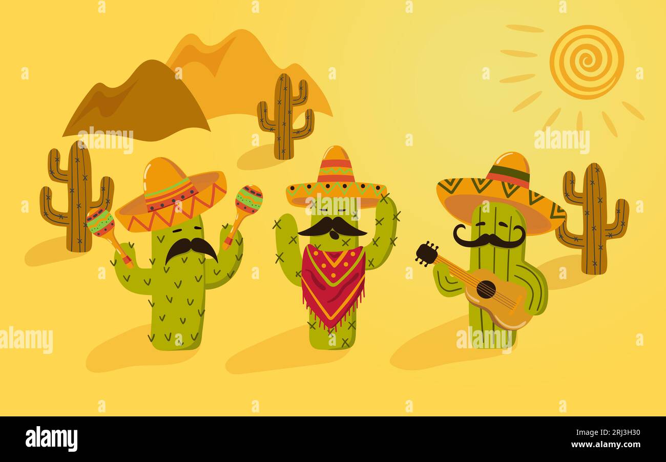 Cartoon mexican cactus. Card design. Vector illustration Stock Vector ...