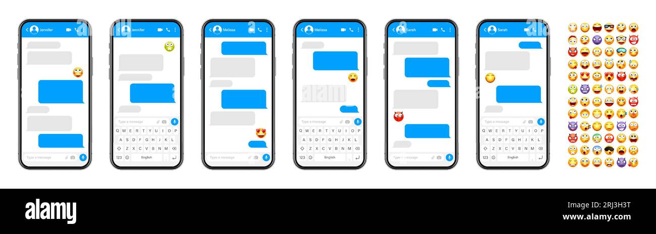 Smartphone Messaging App User Interface Design With Emoji Sms Text Frame Chat Screen With