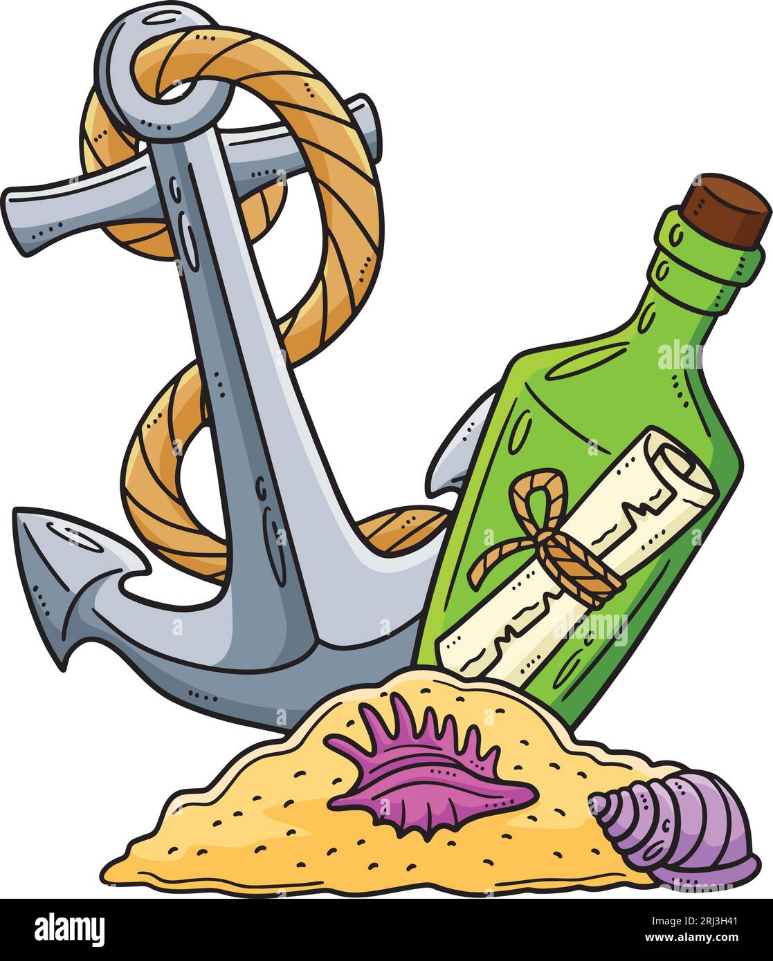 Message in a Bottle and Anchor Cartoon Clipart Stock Vector Image & Art ...