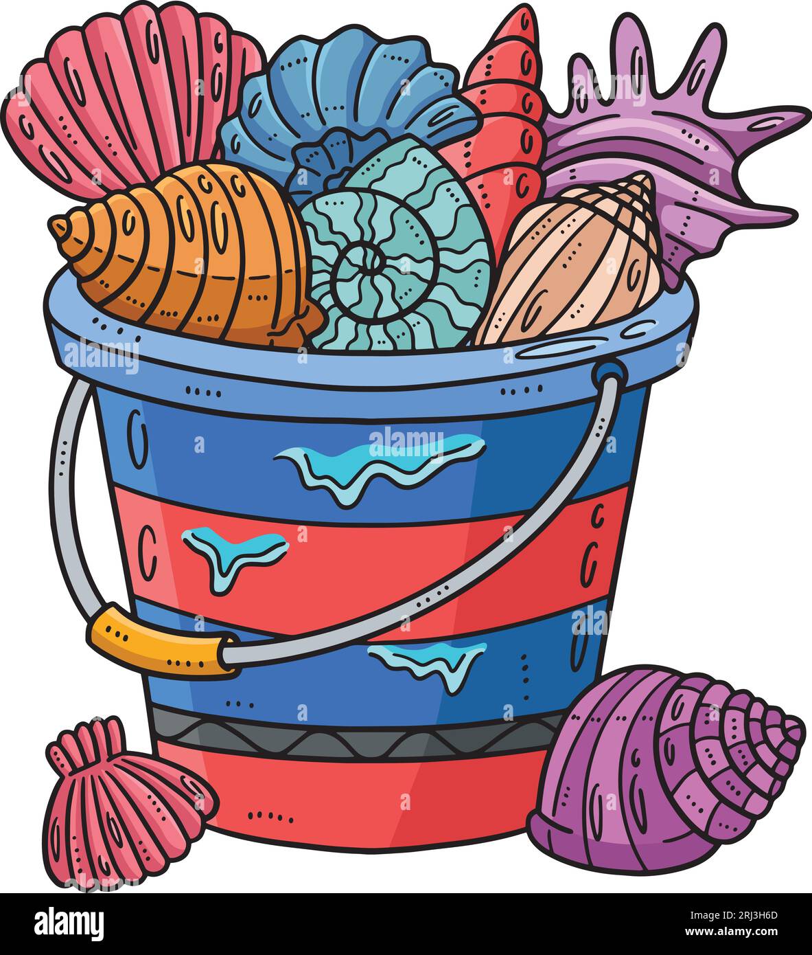 Bucket of Sea Shells Cartoon Colored Clipart Stock Vector Image & Art ...