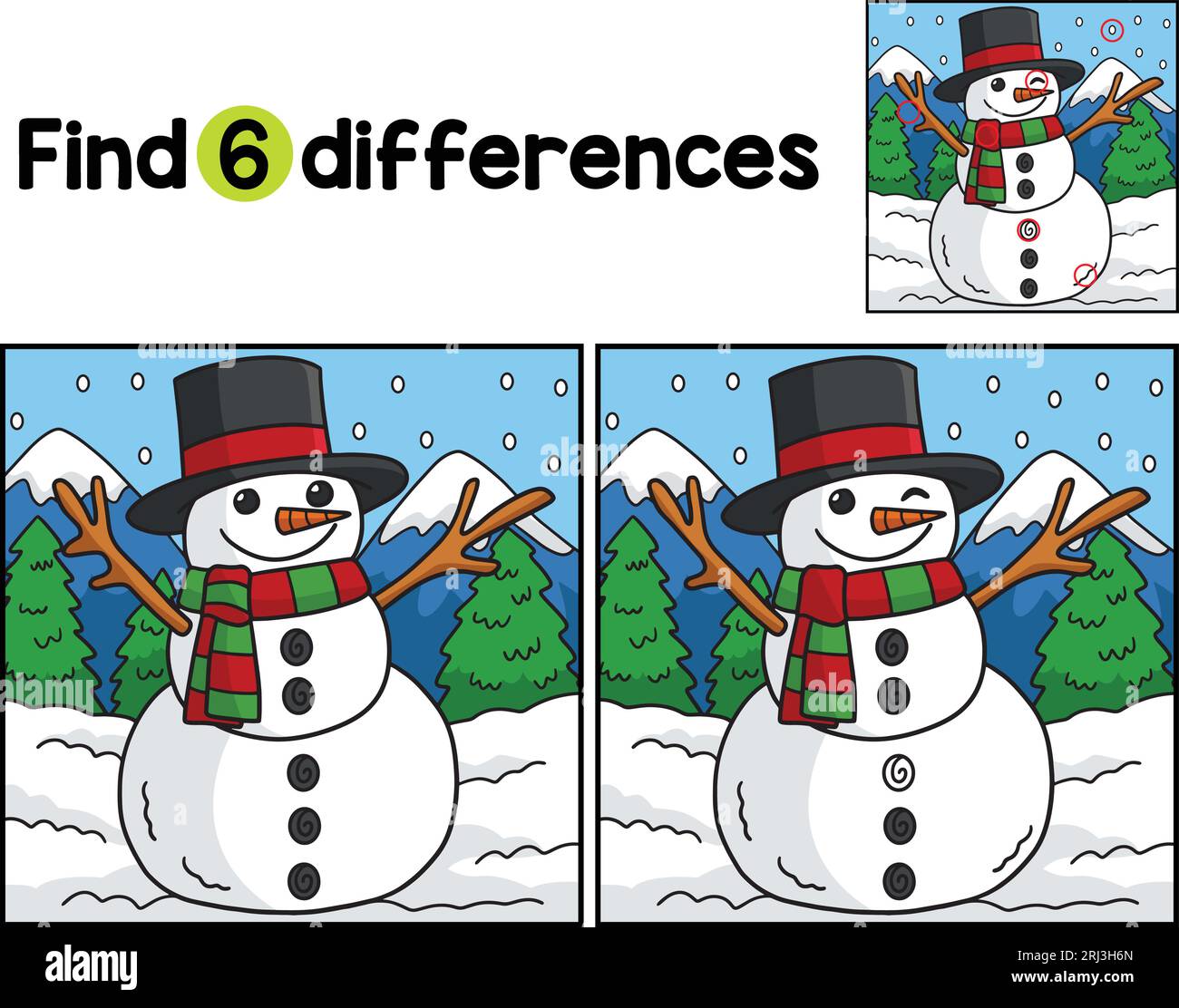 Snowman Christmas Find The Differences Stock Vector Image & Art - Alamy