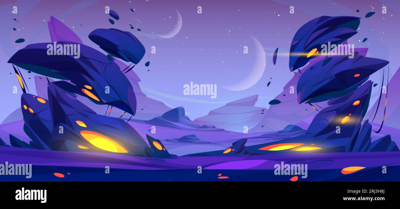 Alien space planet cartoon landscape background. Mars desert game ...