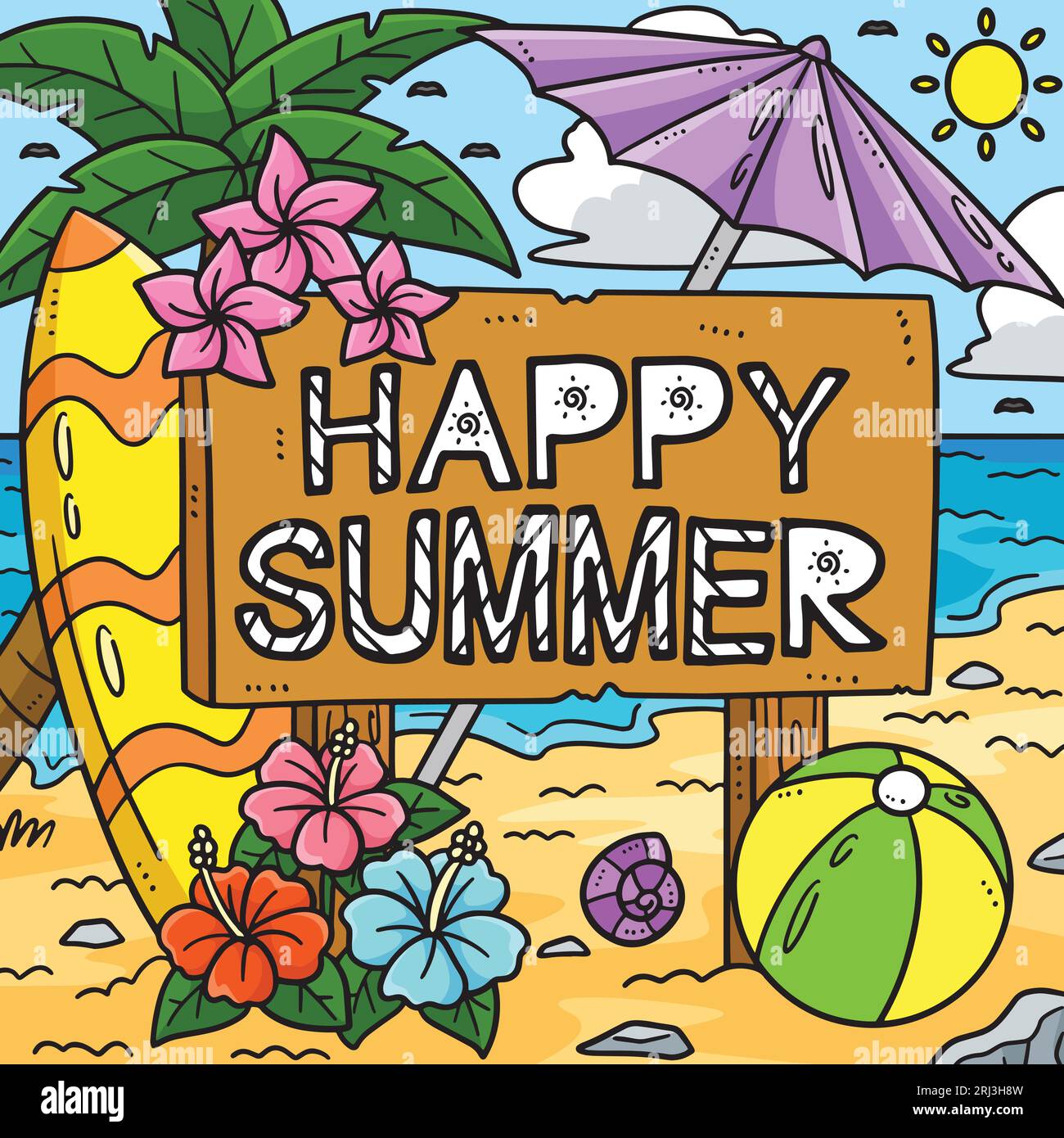 Happy Summer Colored Cartoon Illustration Stock Vector Image & Art - Alamy