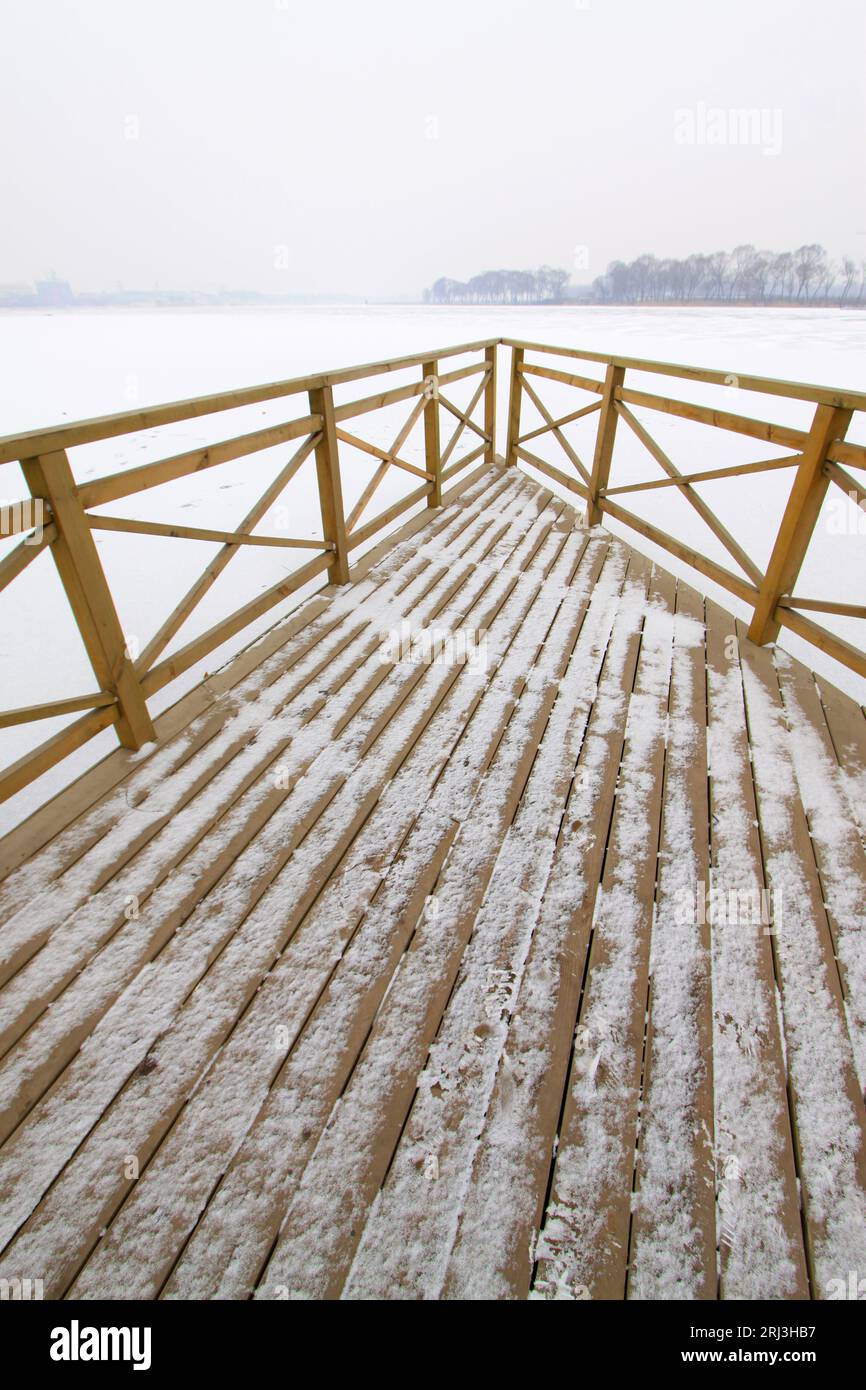 pavilion and bridge railings in a park, after snow, north china Stock ...