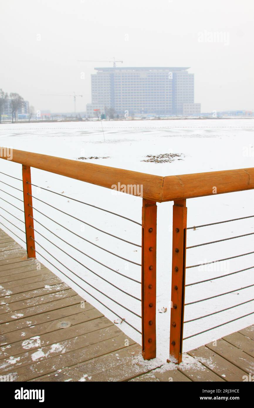 pavilion and bridge railings in a park, after snow, north china Stock ...