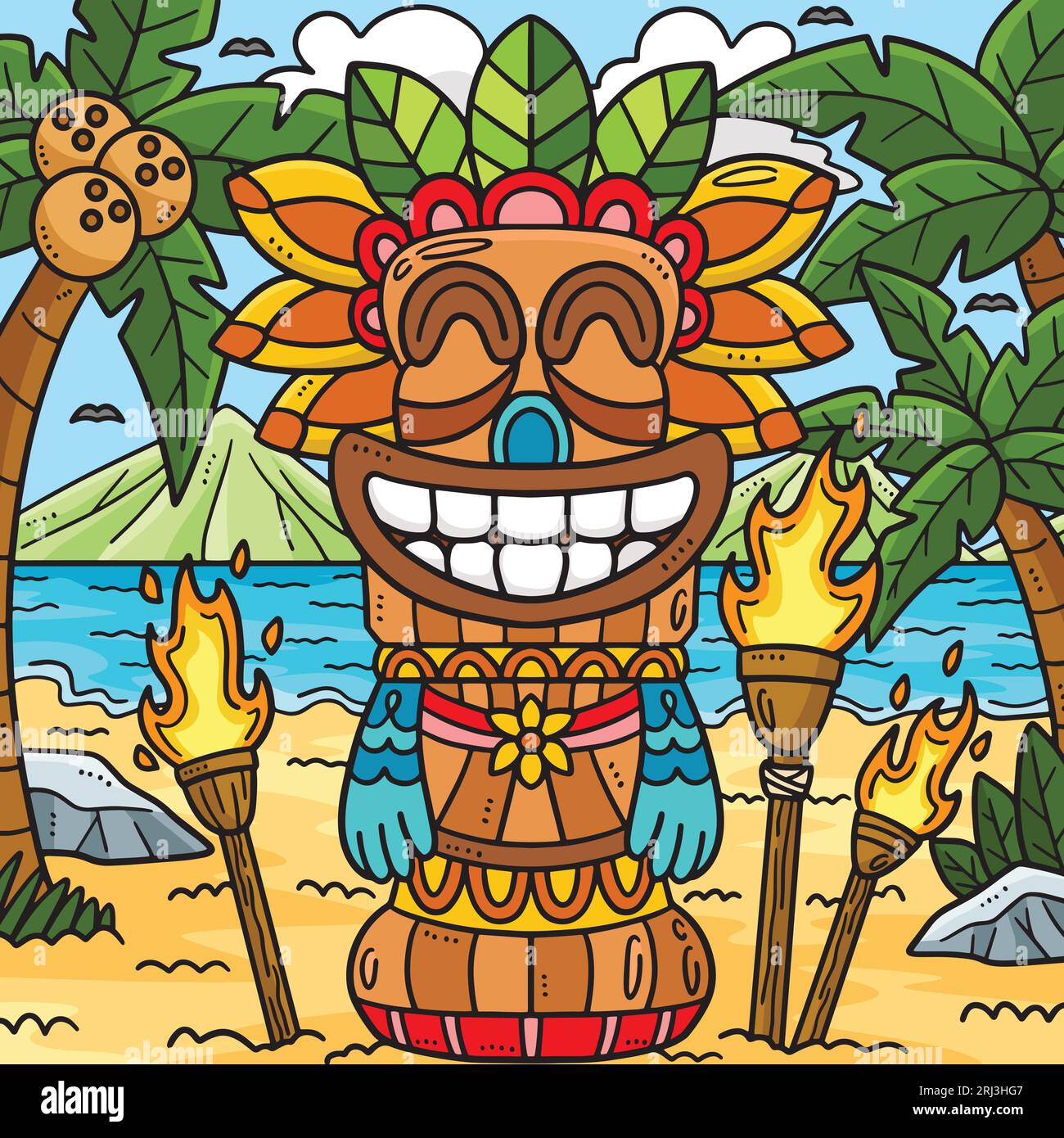 Summer Tiki Totem Pole Colored Cartoon Stock Vector Image & Art - Alamy