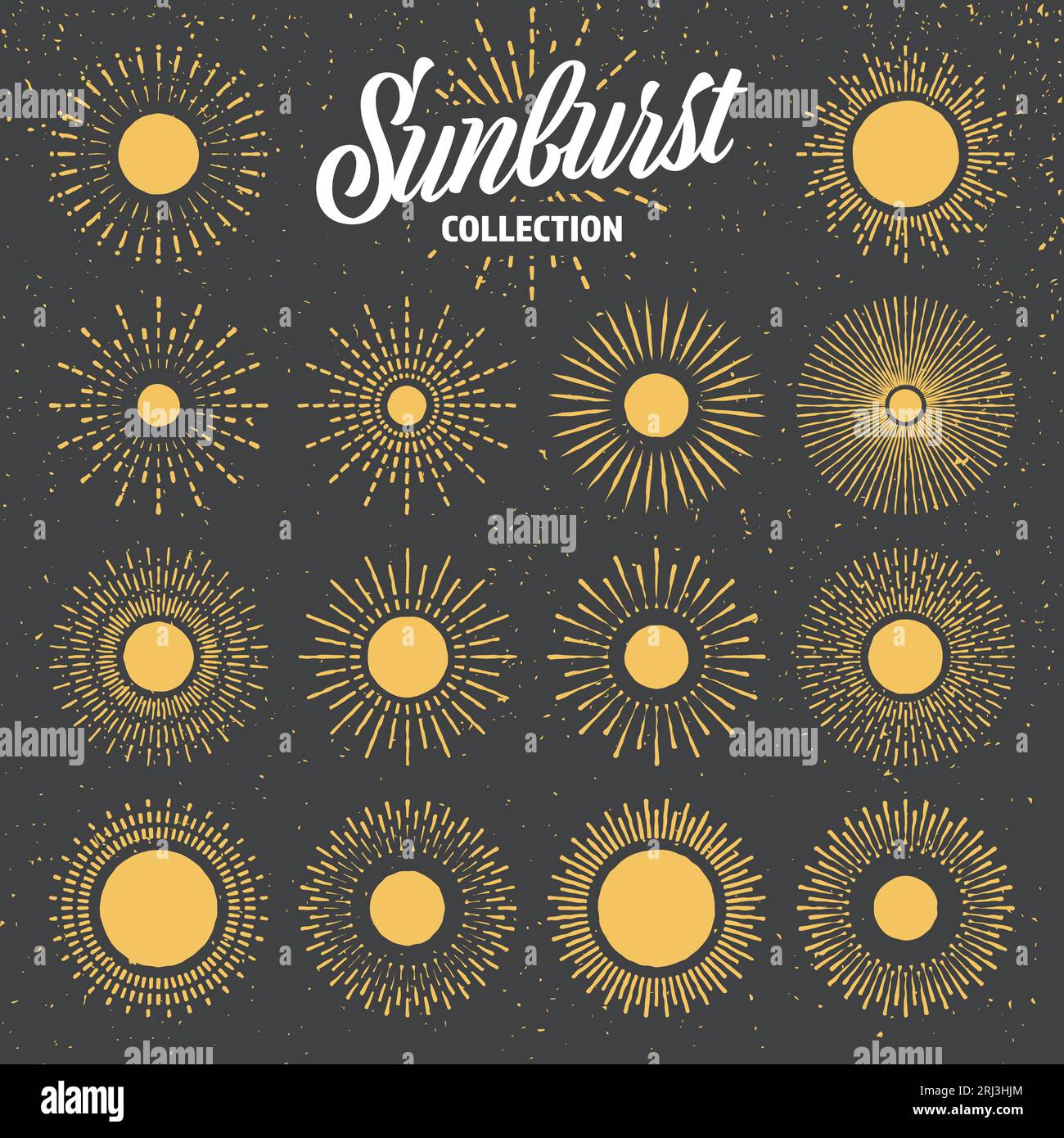 Vintage grunge sunburst, sunset beams. Hand drawn bursting sun, light ...