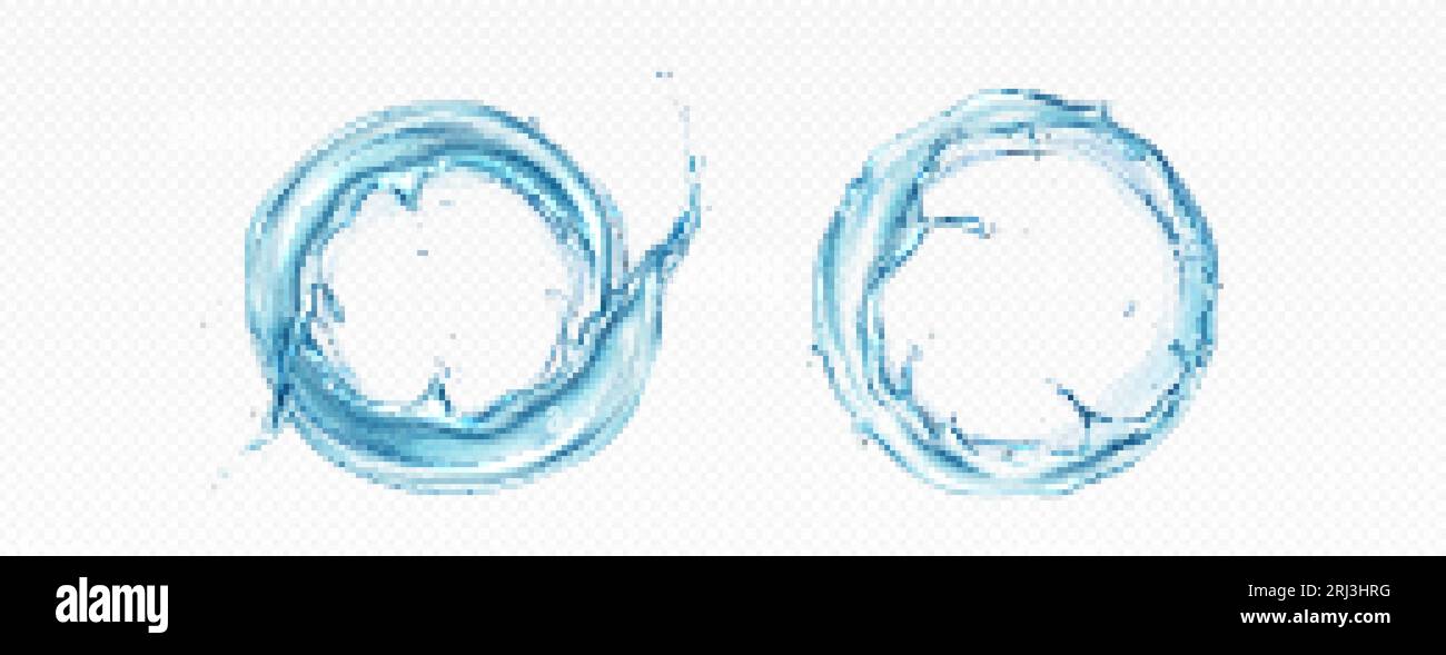 Water circle splash and round swirl realistic 3d vector frame. Liquid ...