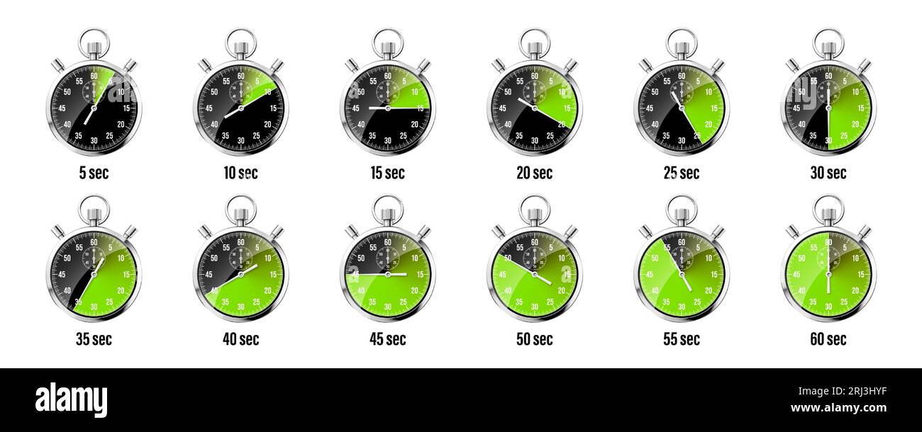 Realistic classic stopwatch. Shiny metal chronometer, time counter with ...