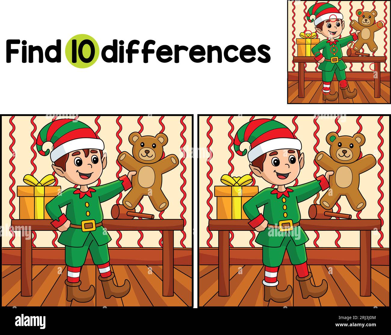 Christmas Elf Find The Differences Stock Vector Image & Art - Alamy