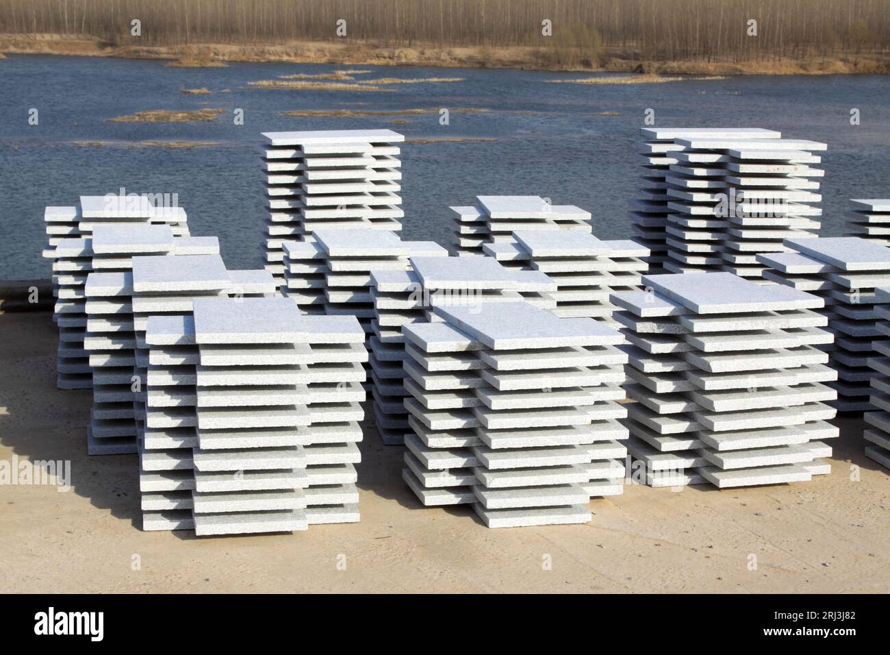 stacking slate floor tile in a construction site Stock Photo - Alamy