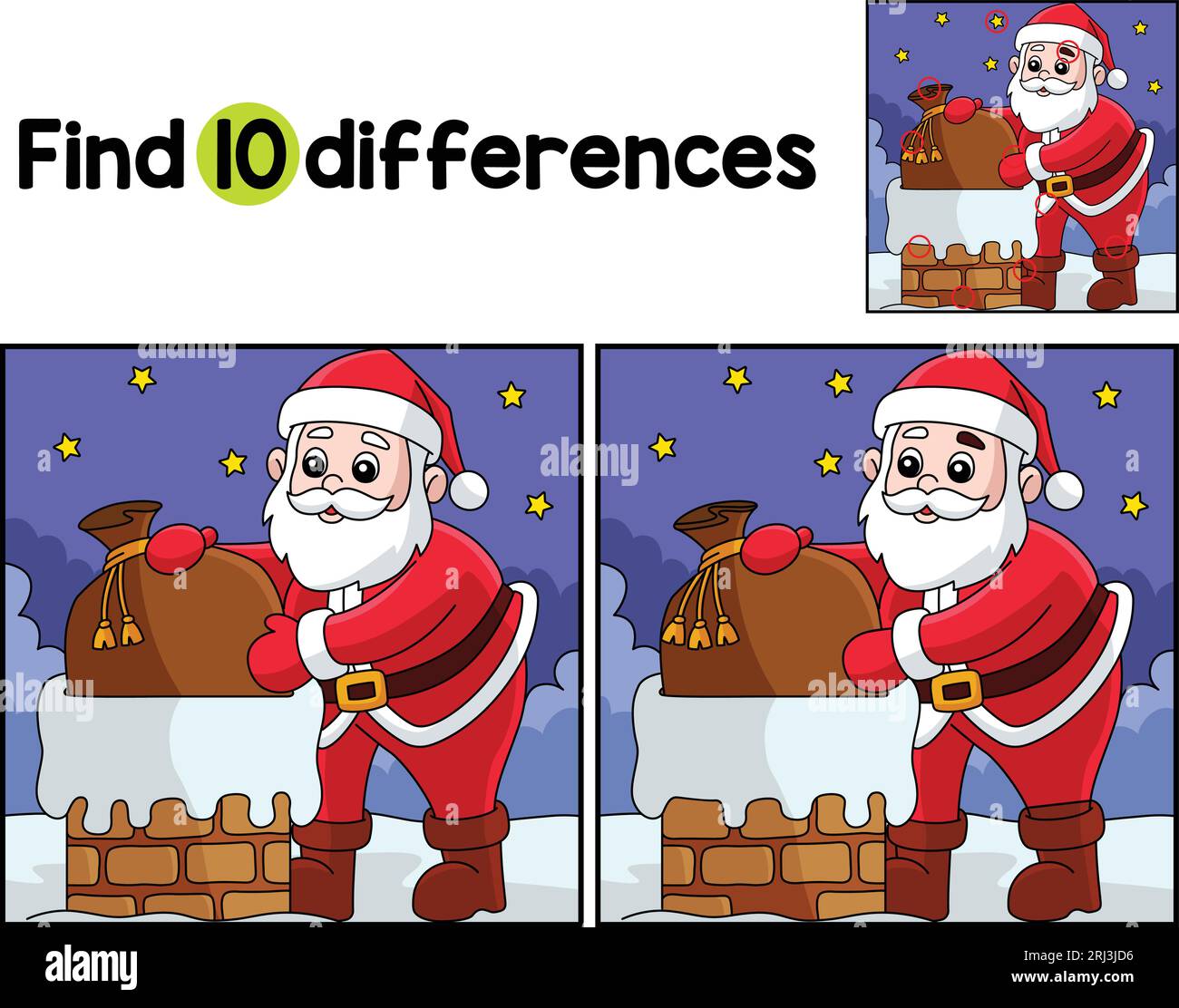 Christmas Santa On a Chimney Find The Differences Stock Vector Image ...