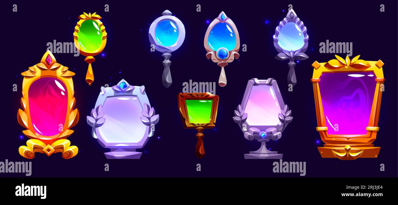 Cartoon antique neon effect vintage mirror frame. Ornate victorian ...