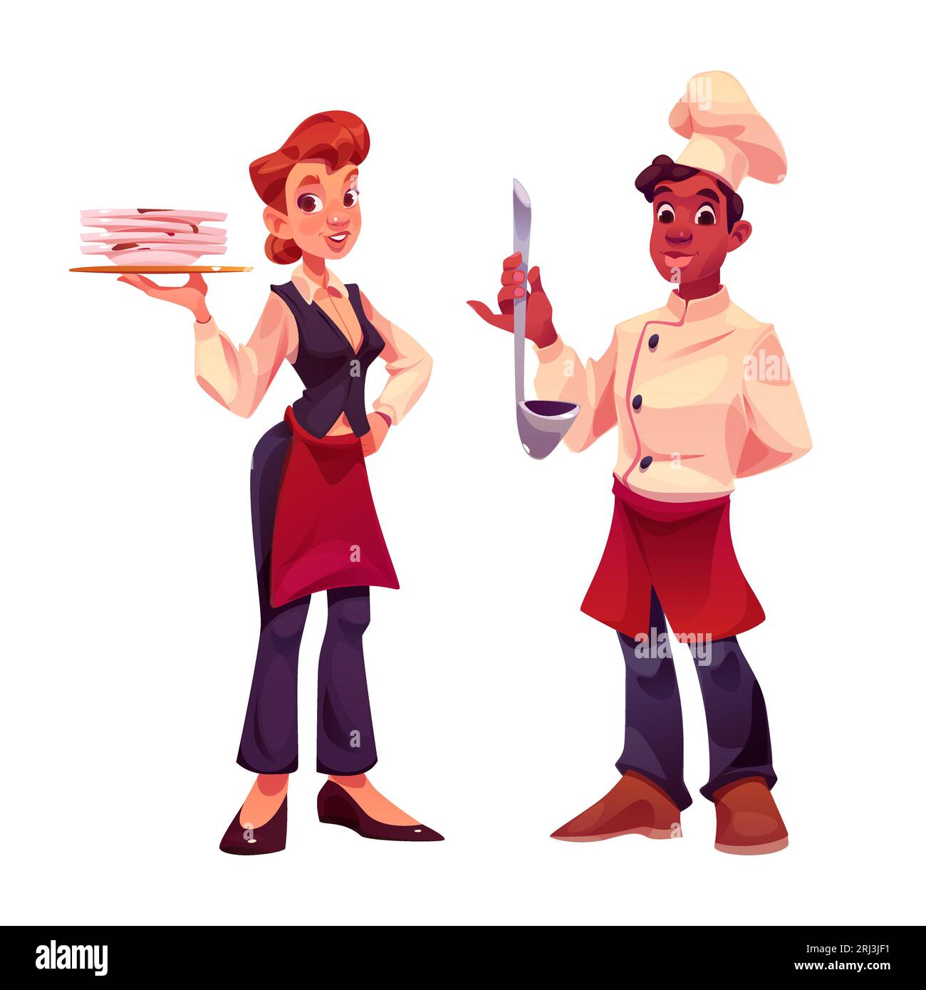 Cartoon waitress and male cook characters isolated on white background ...