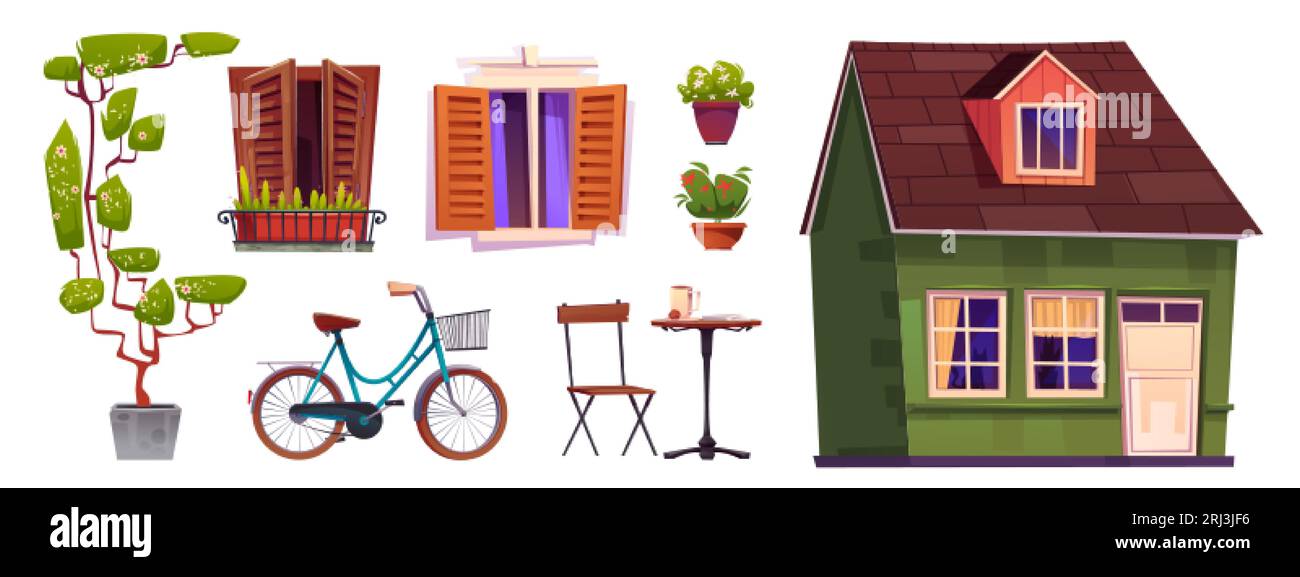 Italy vintage city street illustration vector set. House open window in ...