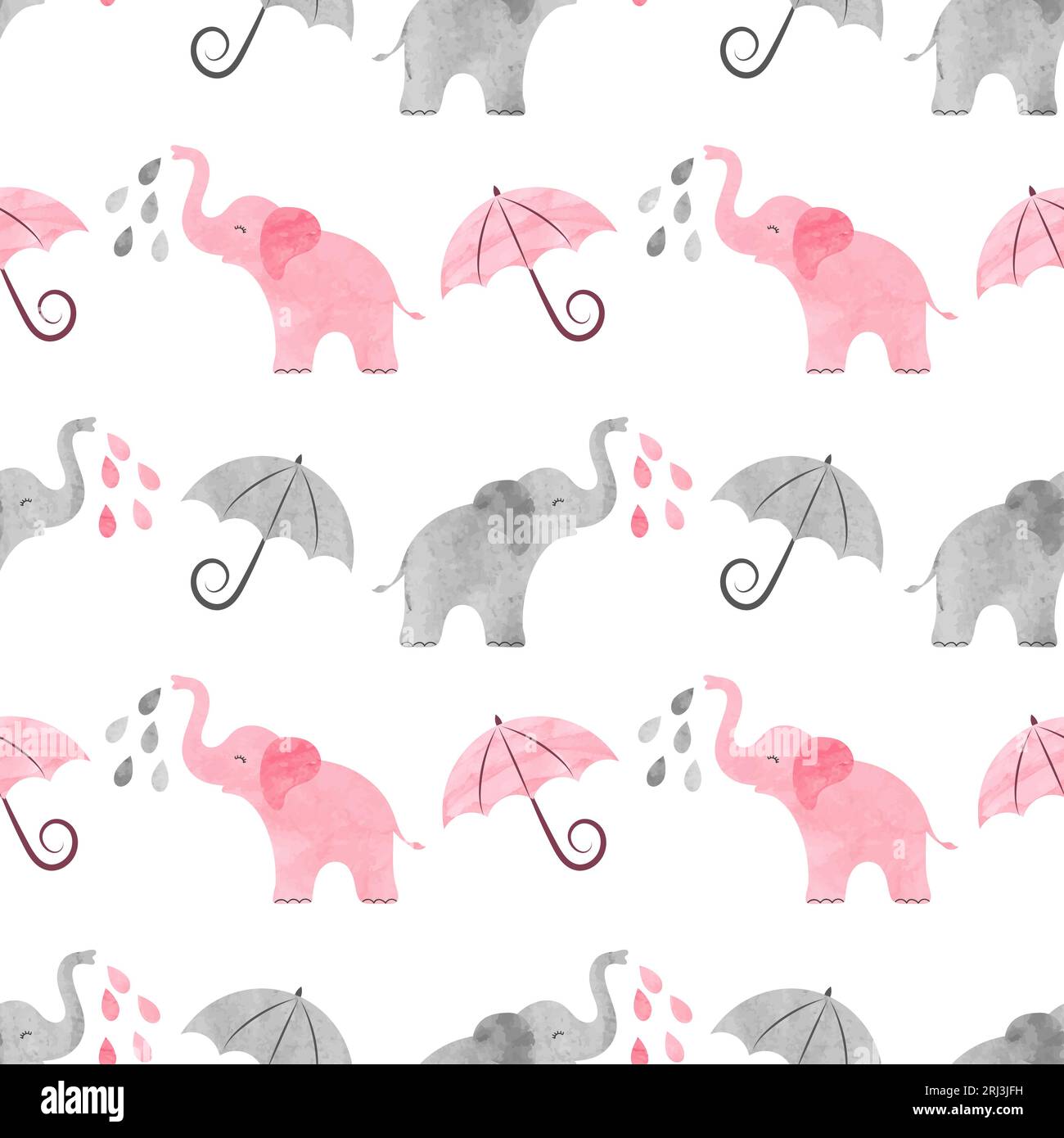 Cute pattern with watercolor elephants and umbrellas. Vector background ...