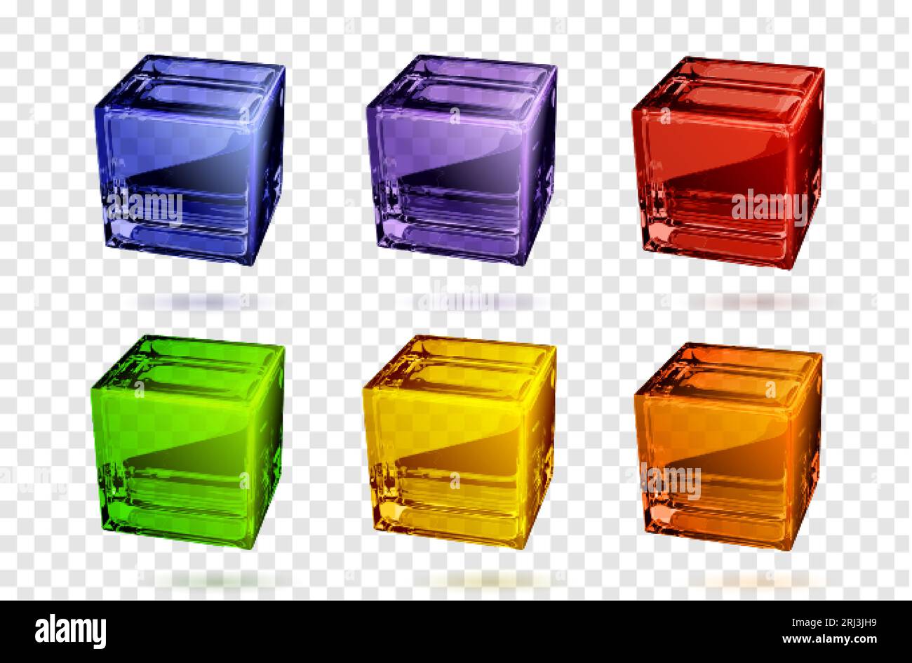 Realistic set of 3D glass cubes in different colors isolated on ...