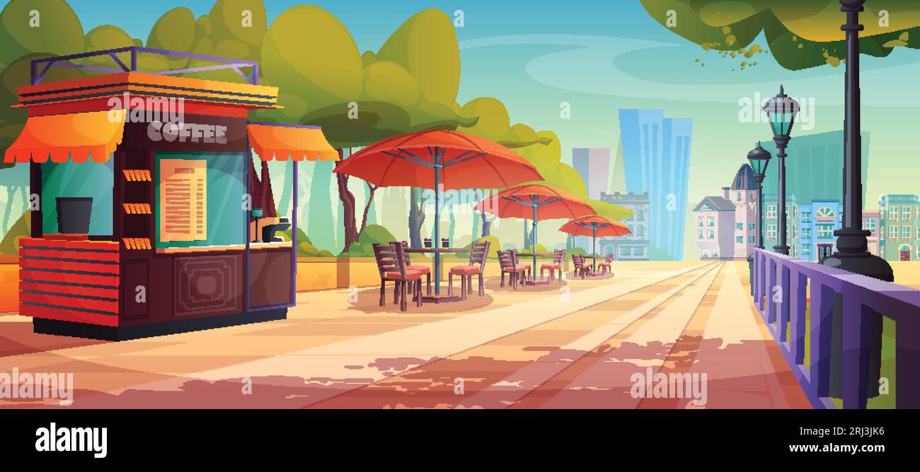 Outdoor street cafe in city park square vector cartoon illustration ...