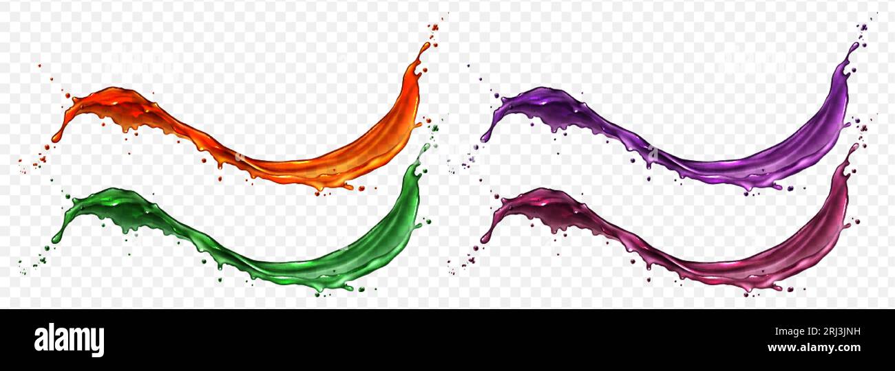 3d liquid juice, red wine and purple drink splash isolated on ...