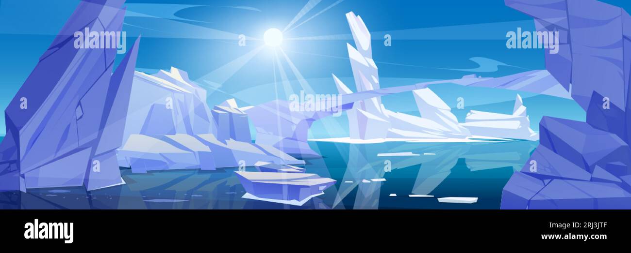 Arctic winter landscape with iceberg. Vector cartoon illustration of ...