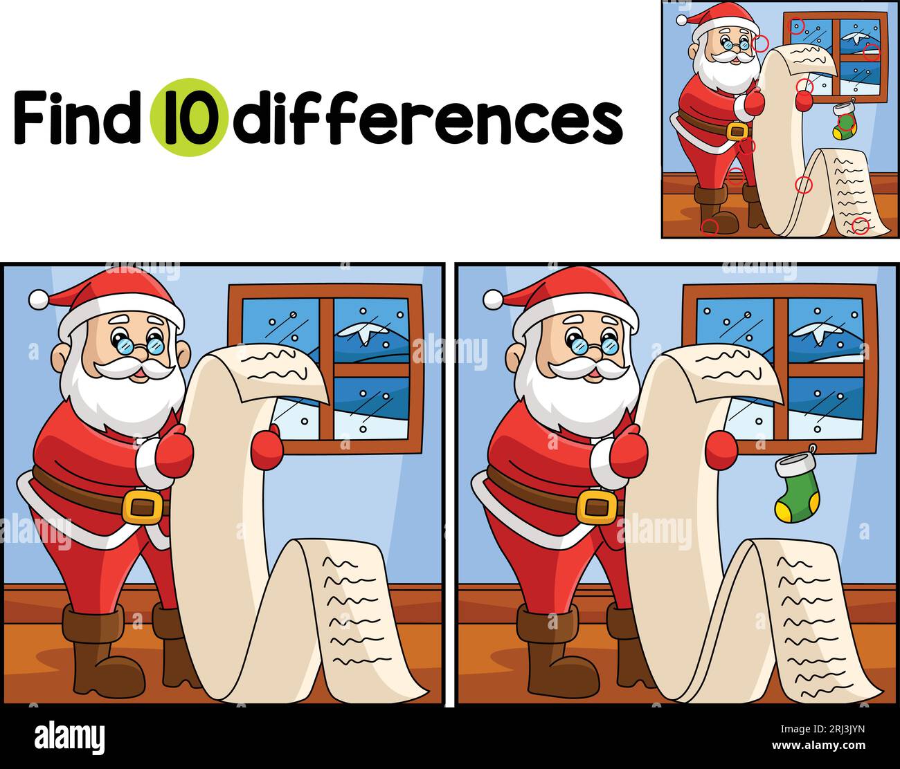 Christmas Santa Claus List Find The Differences Stock Vector Image ...