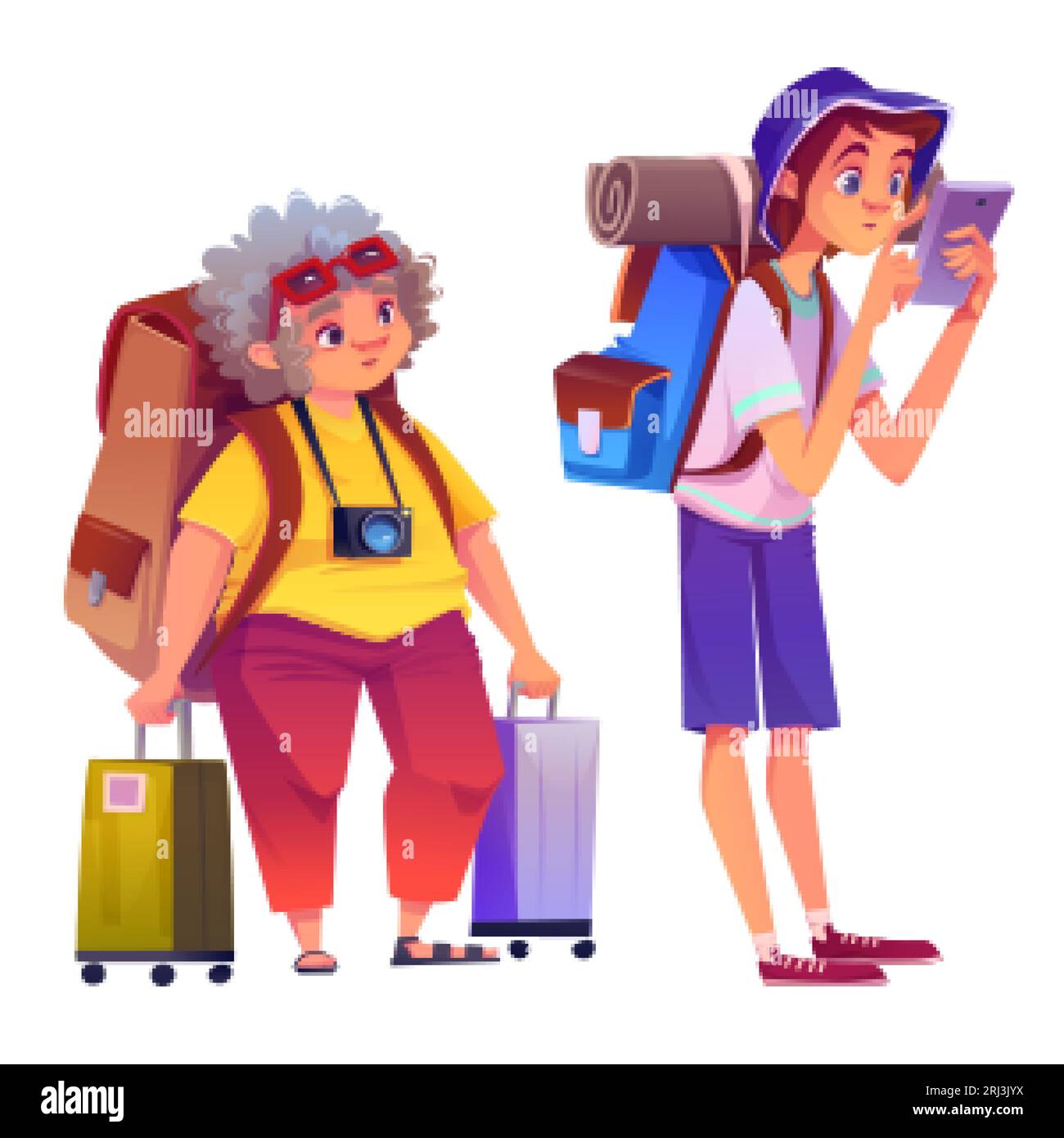 Cartoon traveler characters isolated on white background. Vector ...