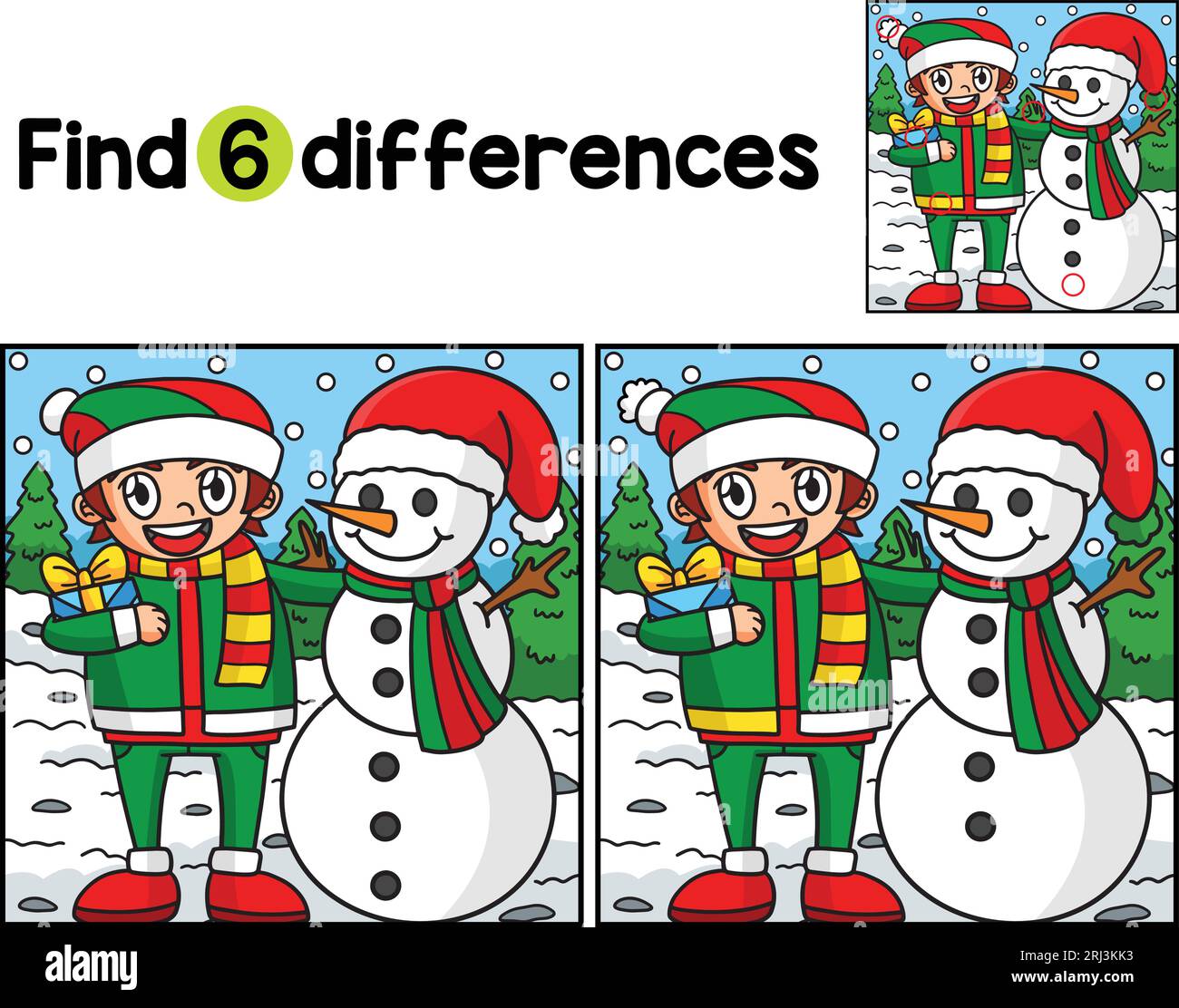 Christmas Snowman With A Boy Find The Differences Stock Vector Image ...