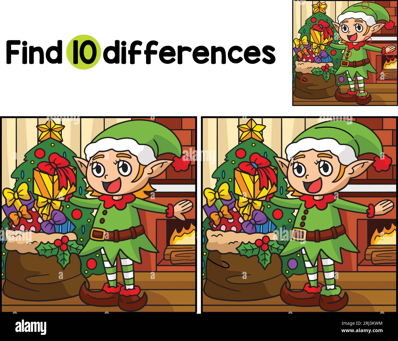 Christmas Elf Find The Differences Stock Vector Image & Art - Alamy