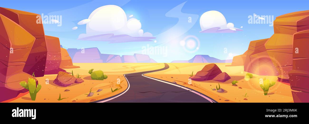 Canyon desert landscape with road perspective. Vector cartoon ...