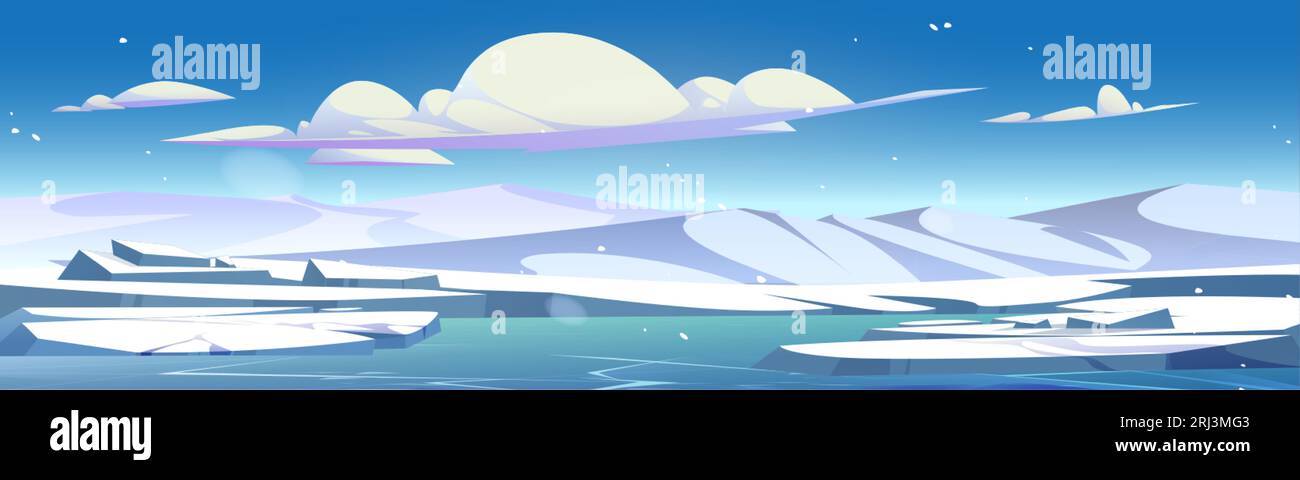 Winter ice north landscape vector background cartoon. Frozen land with ...