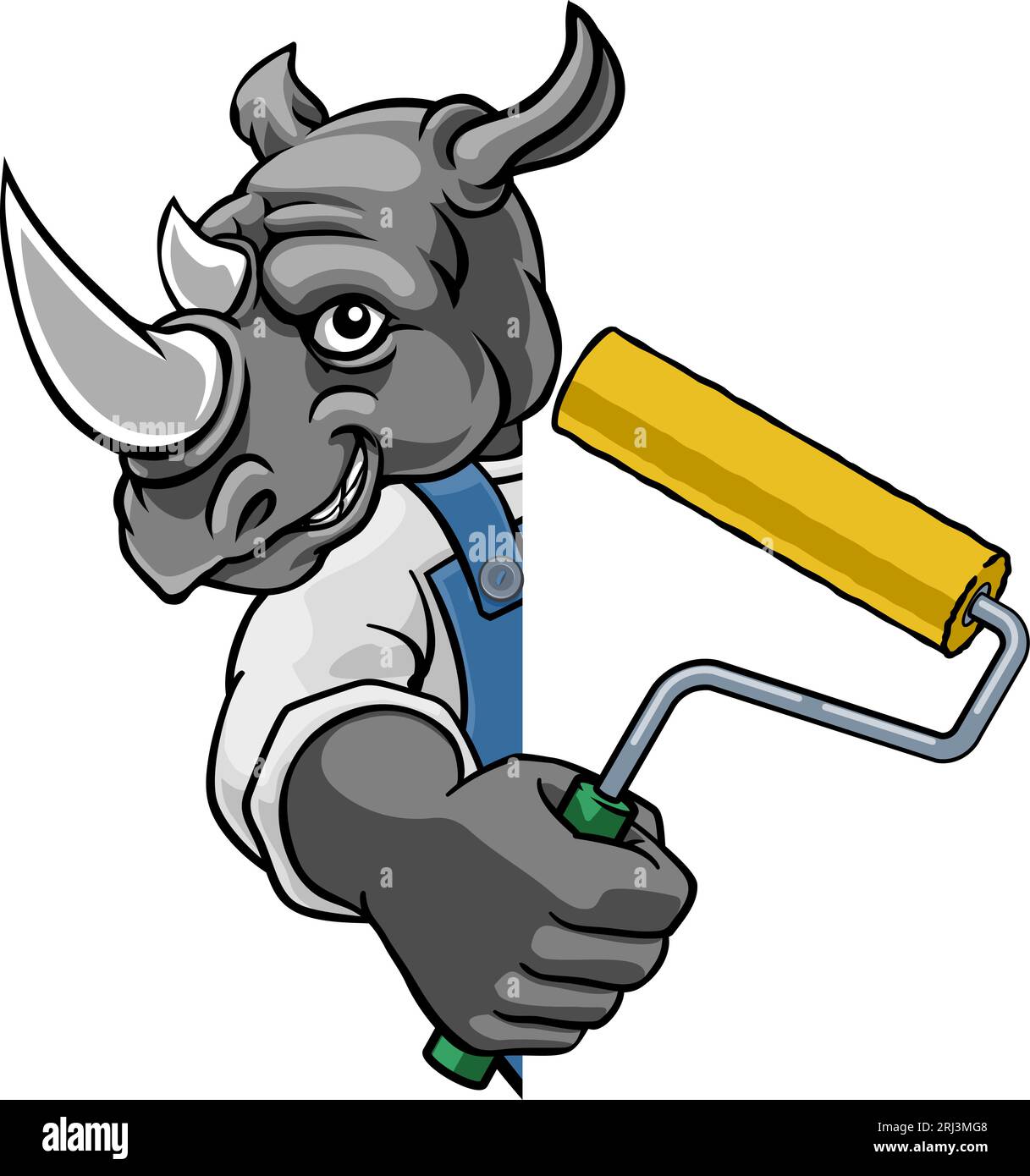 Rhino Painter Decorator Paint Roller Mascot Man Stock Vector Image ...