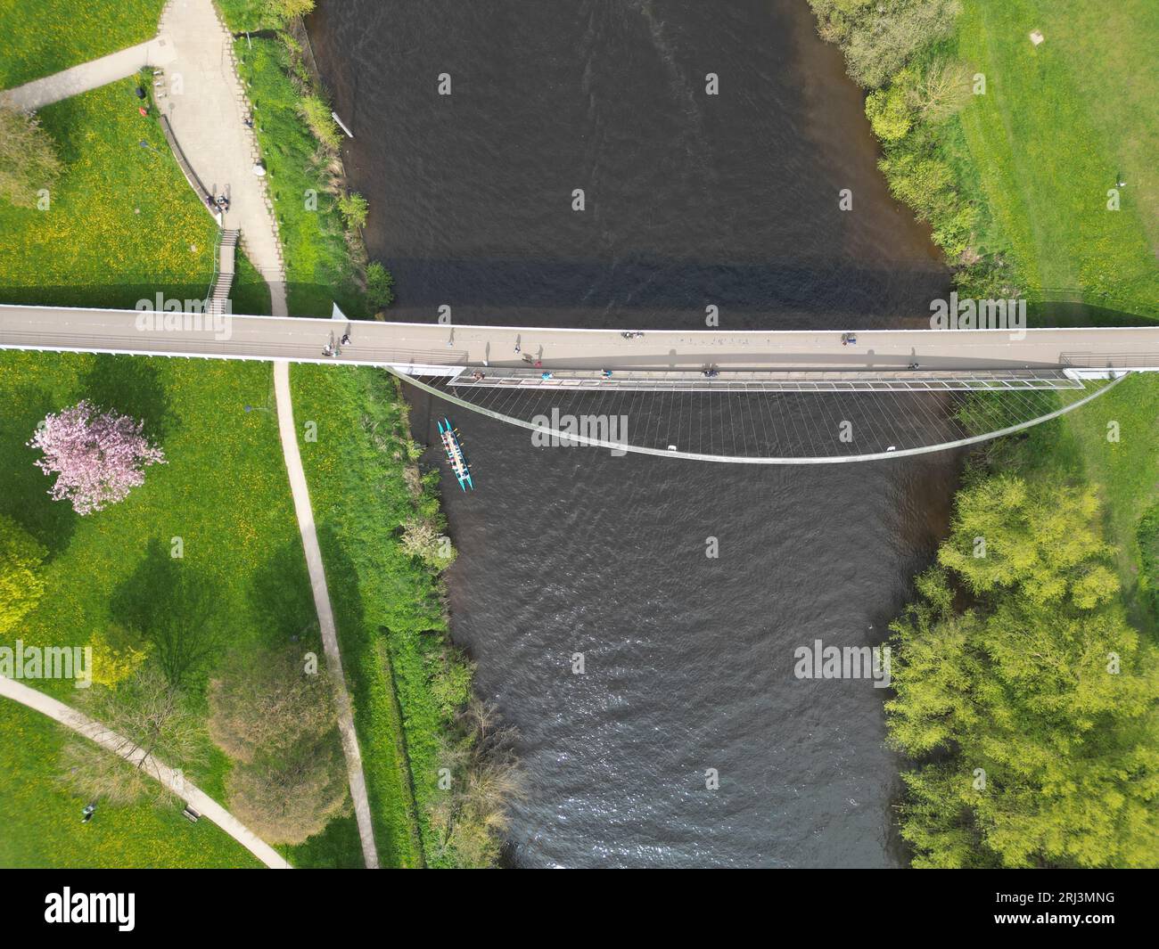 An aerial view of the iconic Millennium Bridge in York, England ...