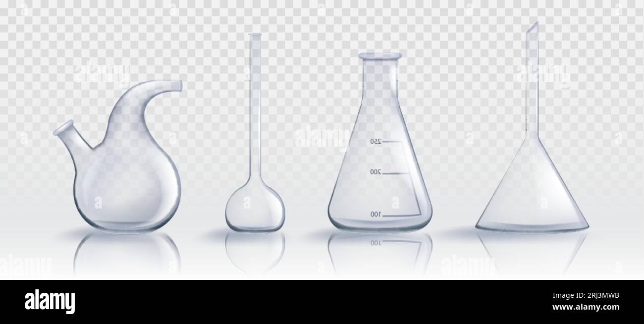Realistic laboratory glassware set isolated on transparent background ...