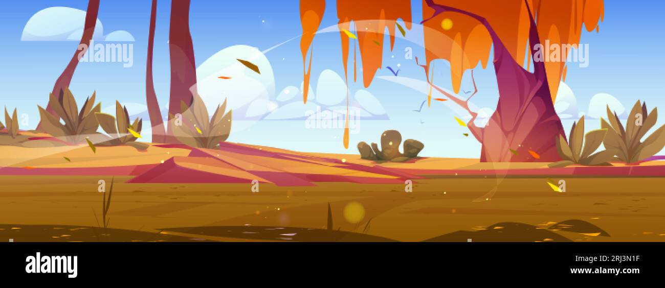 Dangerous swamp in autumn forest. Vector cartoon illustration of lake ...